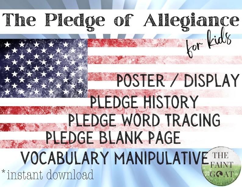 The Pledge of Allegiance for Kids Printables - Etsy