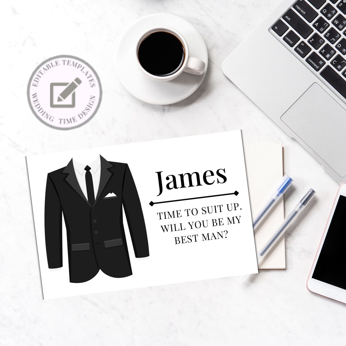Best Man Suit up Proposal Card Template, Editable Instant Download Card ...