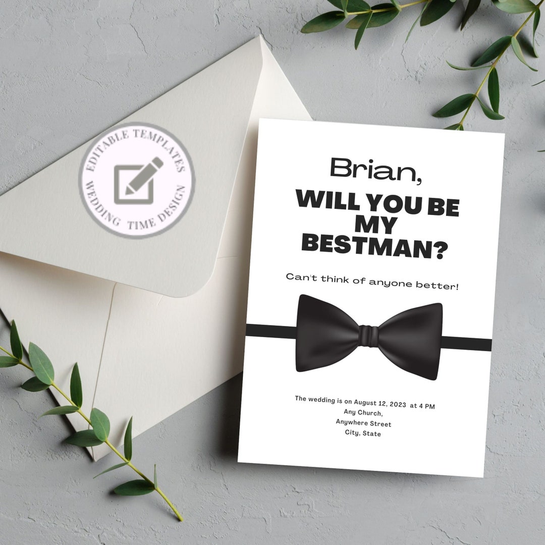 Best Man Bow Tie Proposal Card, Will You Be My Groomsman Card, Best Man ...