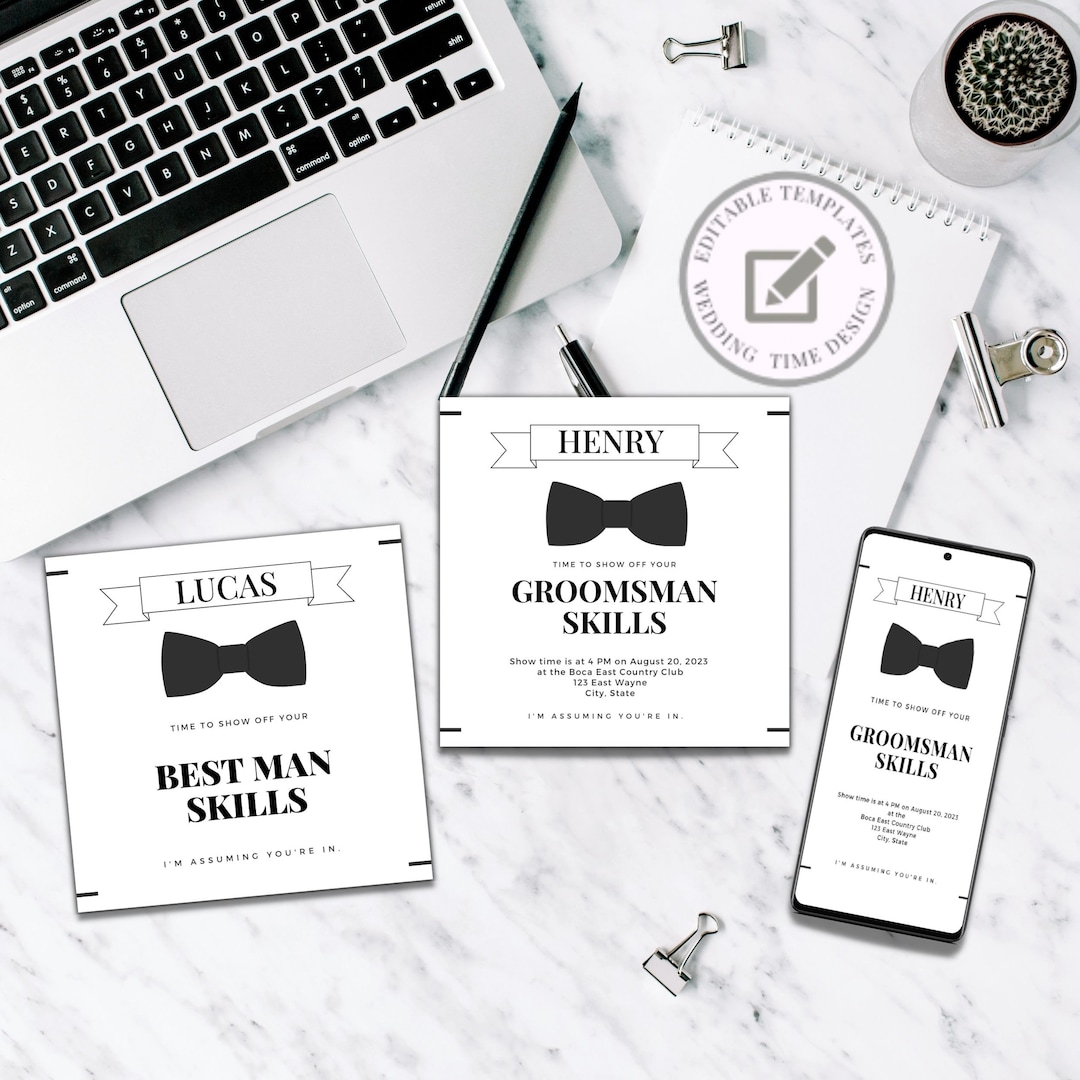 Bow Tie Best Man/groomsman Invitation Bundle, Digital Groomsman ...