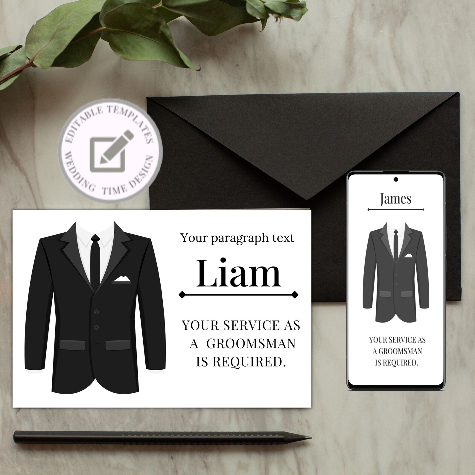 Suit Groomsman Proposal Card Template, Digital Groomsman Template Incl ...