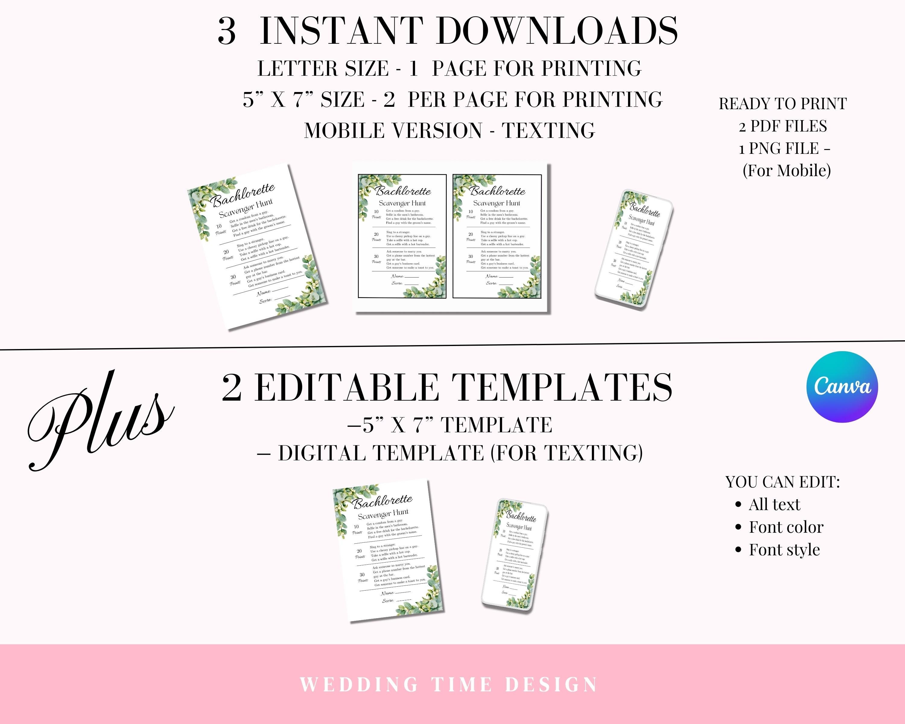 Bachelorette Editable Scavenger Hunt, Bachelorette Games, Fun ...