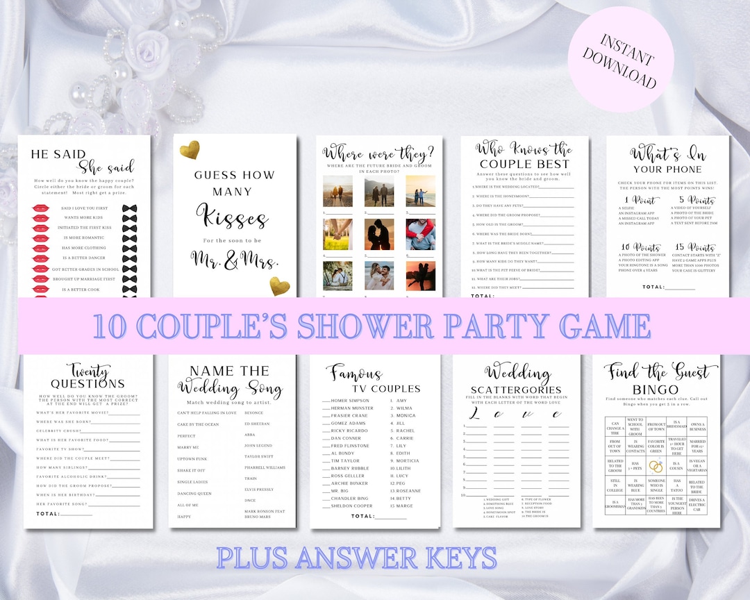 Couples Shower Games, Instant Download, Wedding Shower Games, Coed ...