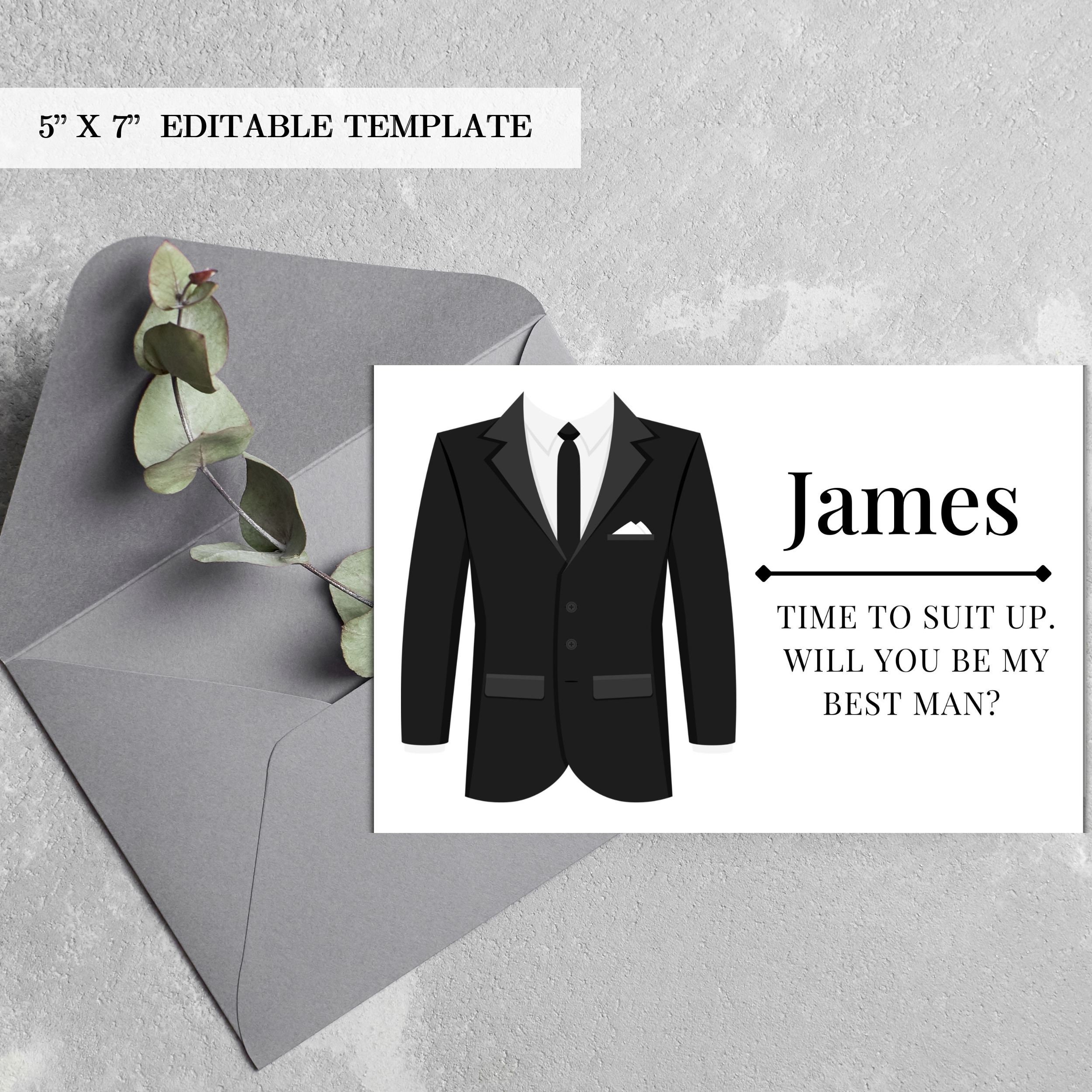 Best Man Suit up Proposal Card Template, Editable Instant Download Card ...