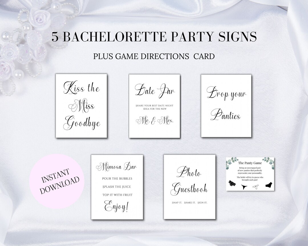 5 Bachelorette Party Signs, Game Card Info, Bachelorette Party Signs ...