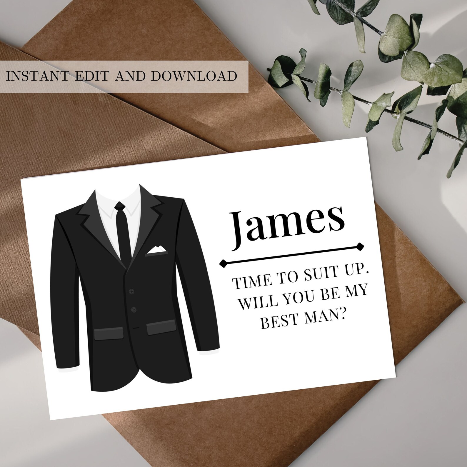 Best Man Suit up Proposal Card Template, Editable Instant Download Card ...