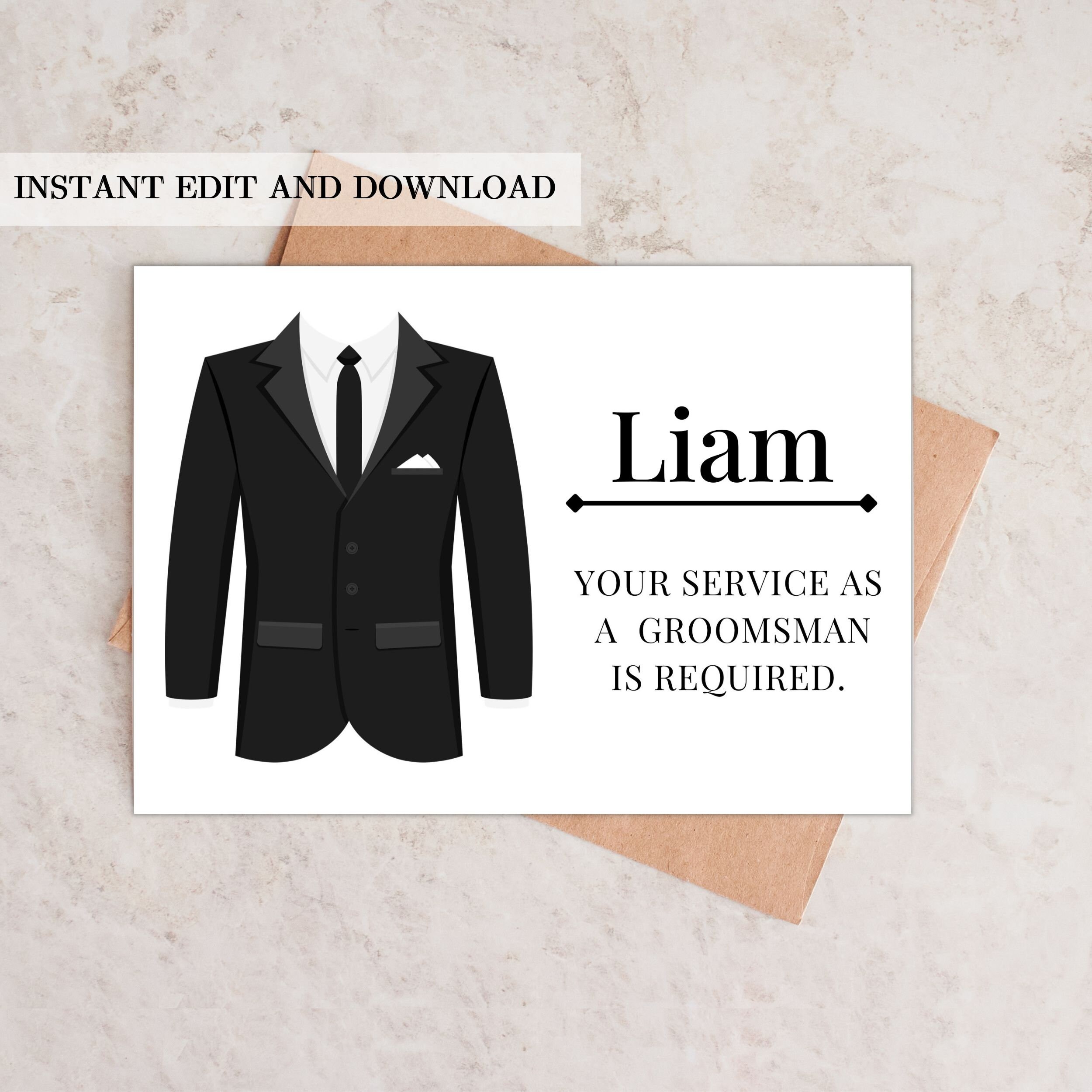 Suit Groomsman Proposal Card Template, Digital Groomsman Template Incl ...