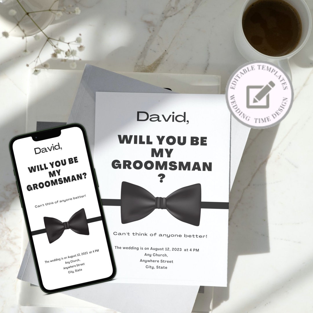 Bow Tie Groomsman Proposal, Suit up Card Template, Groomsmen Editable ...
