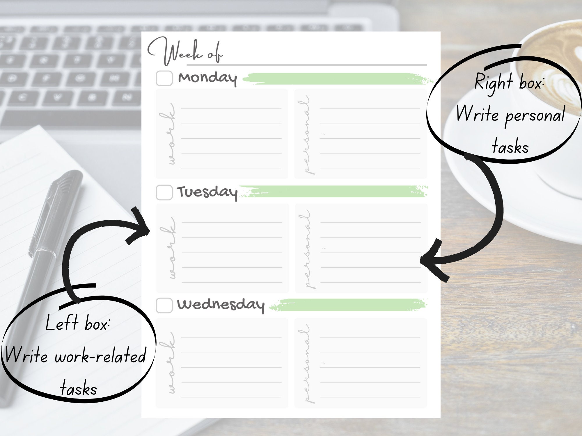 A5 Weekly Planner Printable, Green - Etsy