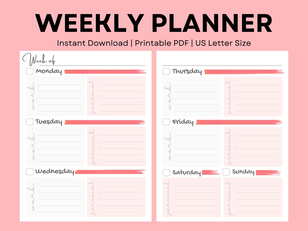 Undated Weekly Planner PDF Printable, Work & Personal to Do Lists ...