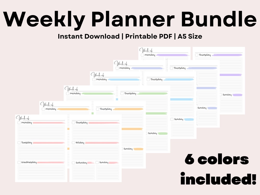 A5 Weekly Planner Printable Bundle - Etsy