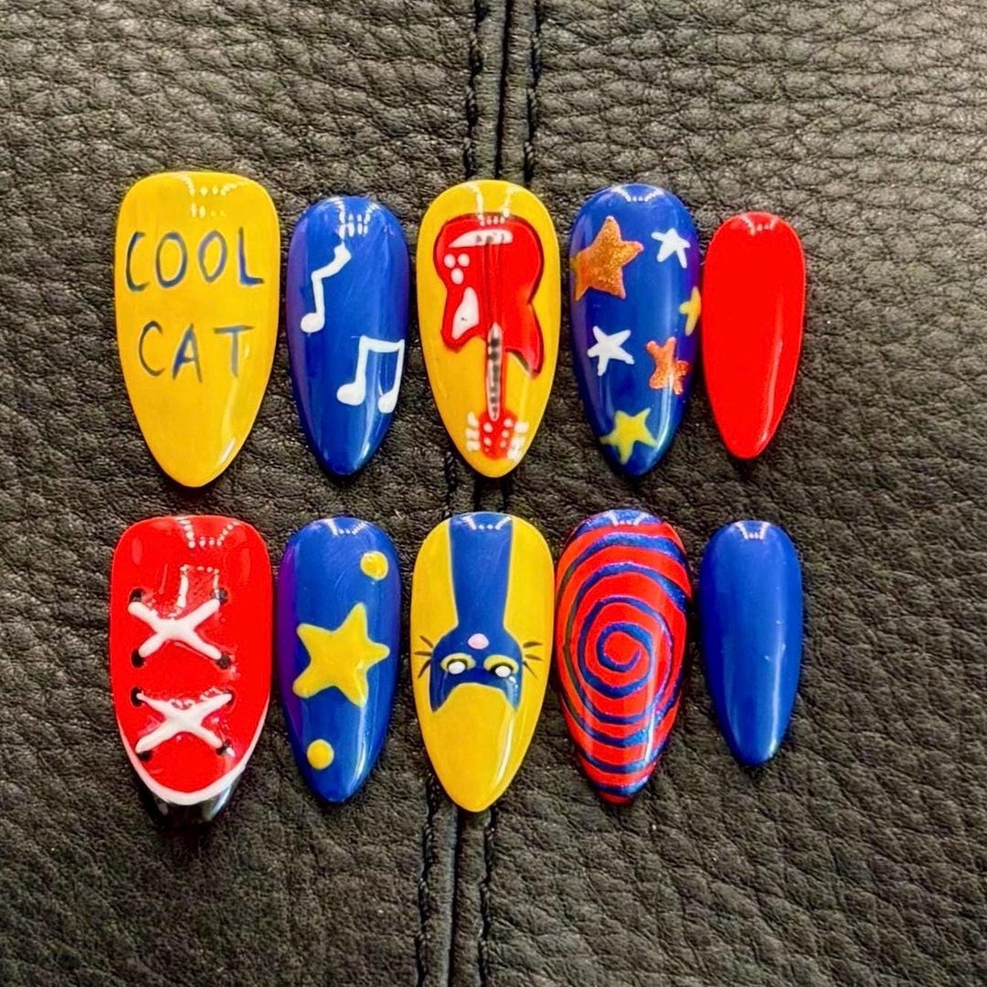 Pete the Cat 3D Almond Nails/ Cute Nails, Whimsical, Handmade Press on Nails, 3D Gel Nail Art ...