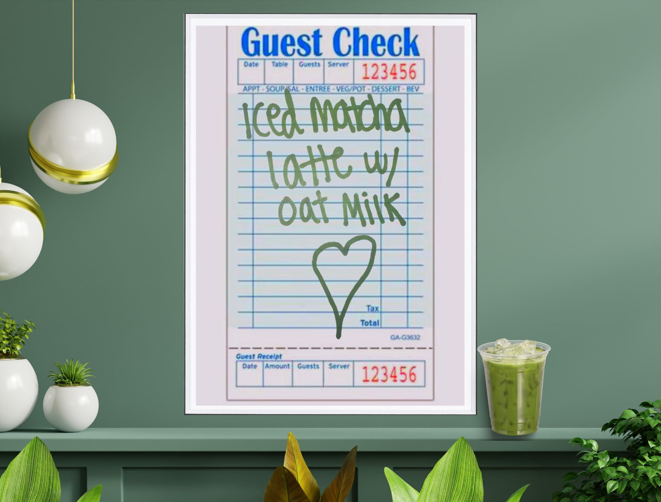 Iced Matcha Latte With Oat Milk Guest Check Printable Poster | Guest ...