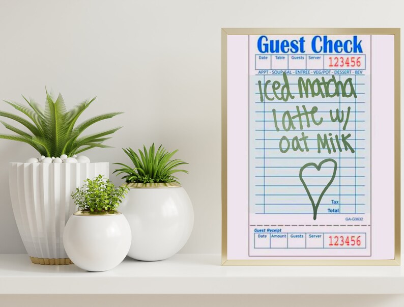 Iced Matcha Latte With Oat Milk Guest Check Printable Poster | Guest ...