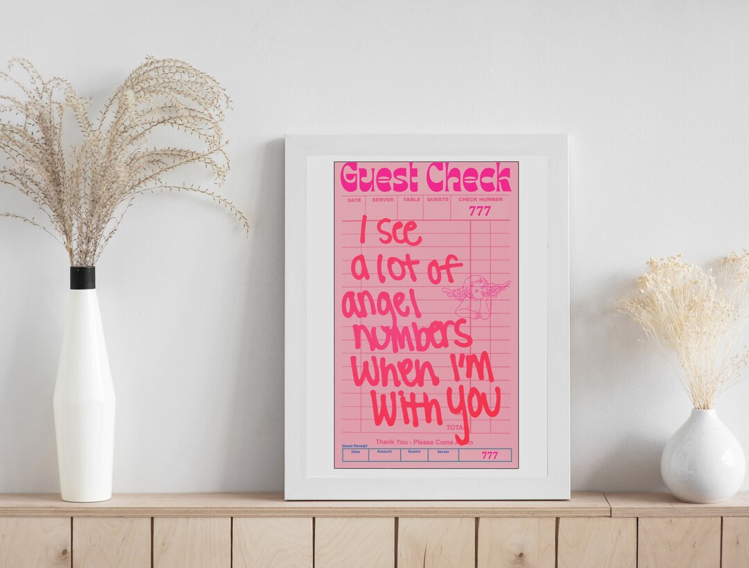 Guest Check Angel Number Poster Digital Printable | Retro Pink Guest ...