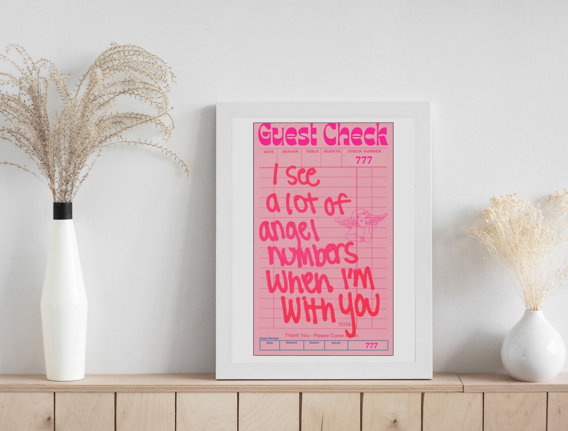 Guest Check Angel Number Poster Digital | Retro Pink Guest Check Art ...