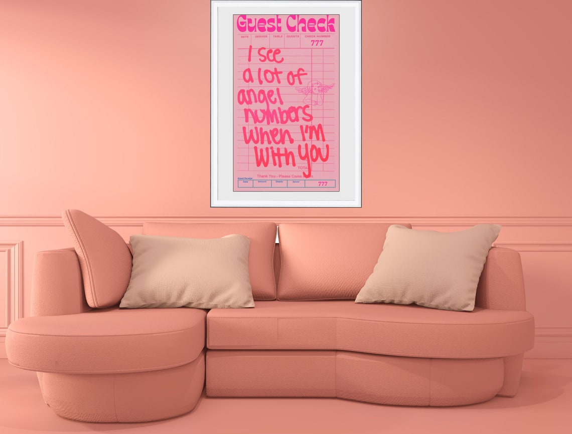 Guest Check Angel Number Poster Digital | Retro Pink Guest Check Art ...