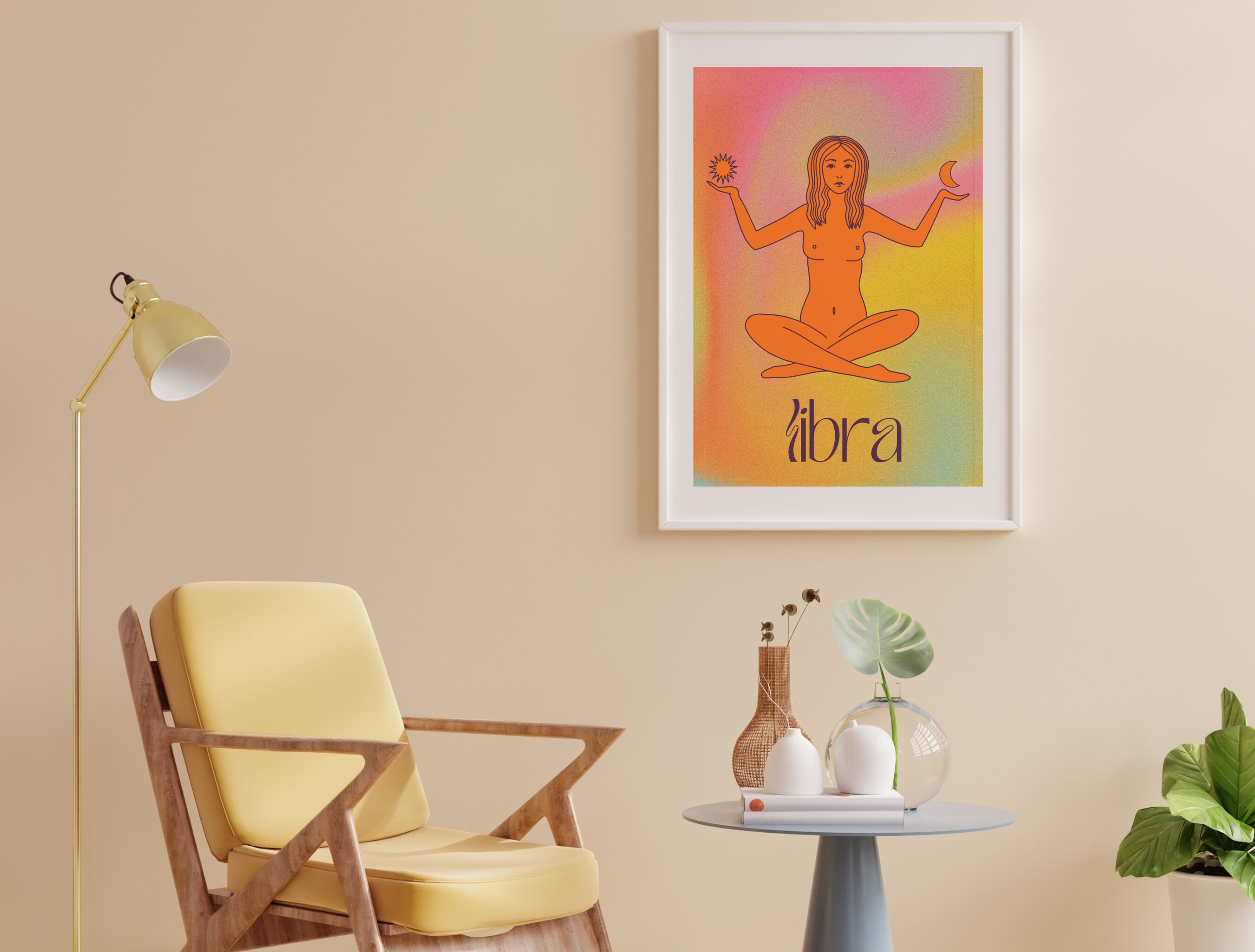 Custom Zodiac Birth Chart Printable Groovy Art Sun Moon Rising ...