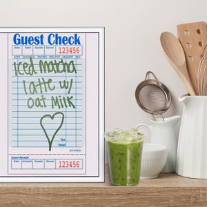 Iced Matcha Latte With Oat Milk Guest Check Printable Poster | Guest ...