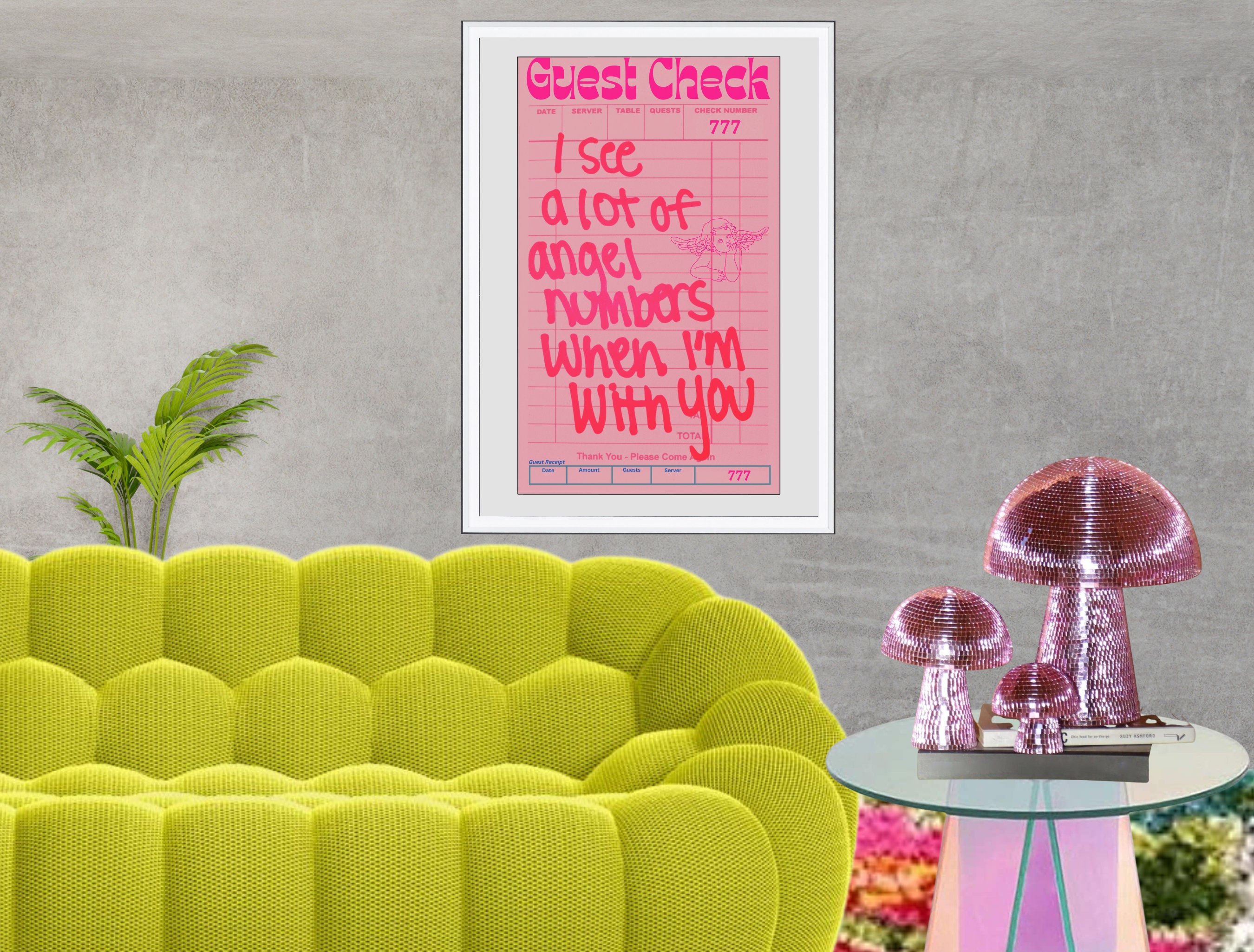 Guest Check Angel Number Poster Digital Printable | Retro Pink Guest ...