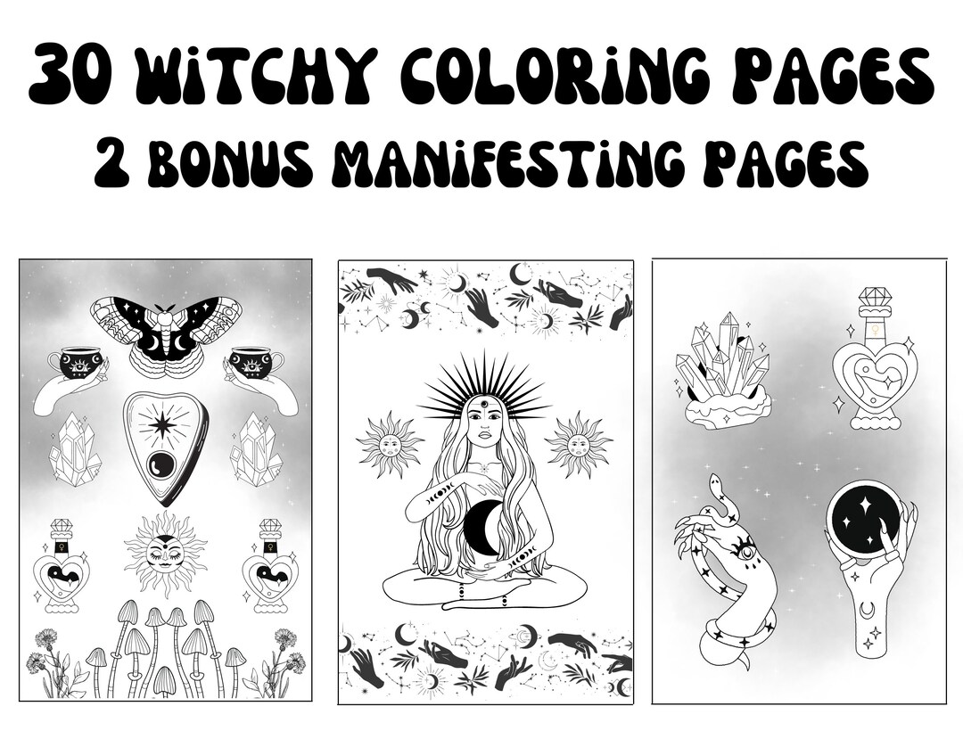 Witch Coloring Pages | 30 Witchy Coloring Pages + 2 Bonus Manifesting ...