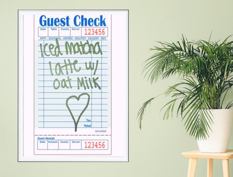 Iced Matcha Latte With Oat Milk Guest Check Printable Poster | Guest ...
