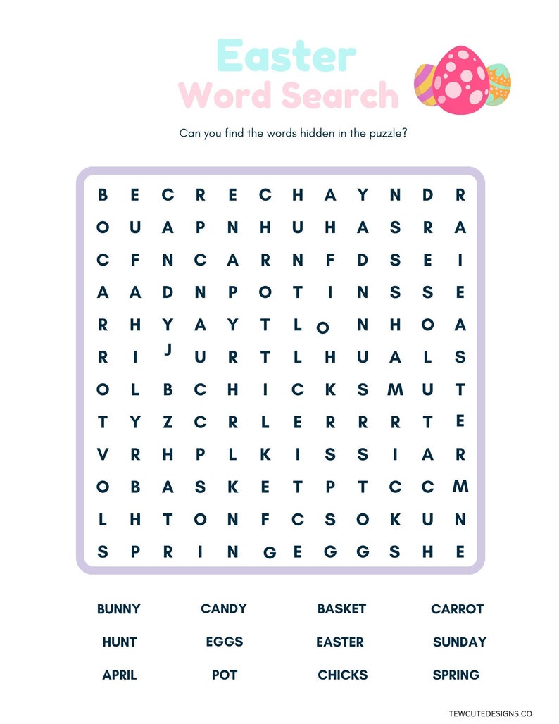 Easter Kids Wordsearch - Etsy