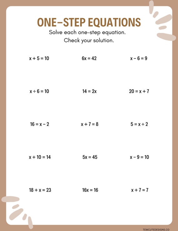 Worksheets On One Step Equations 6th Grade Basics Equations Worksheet: