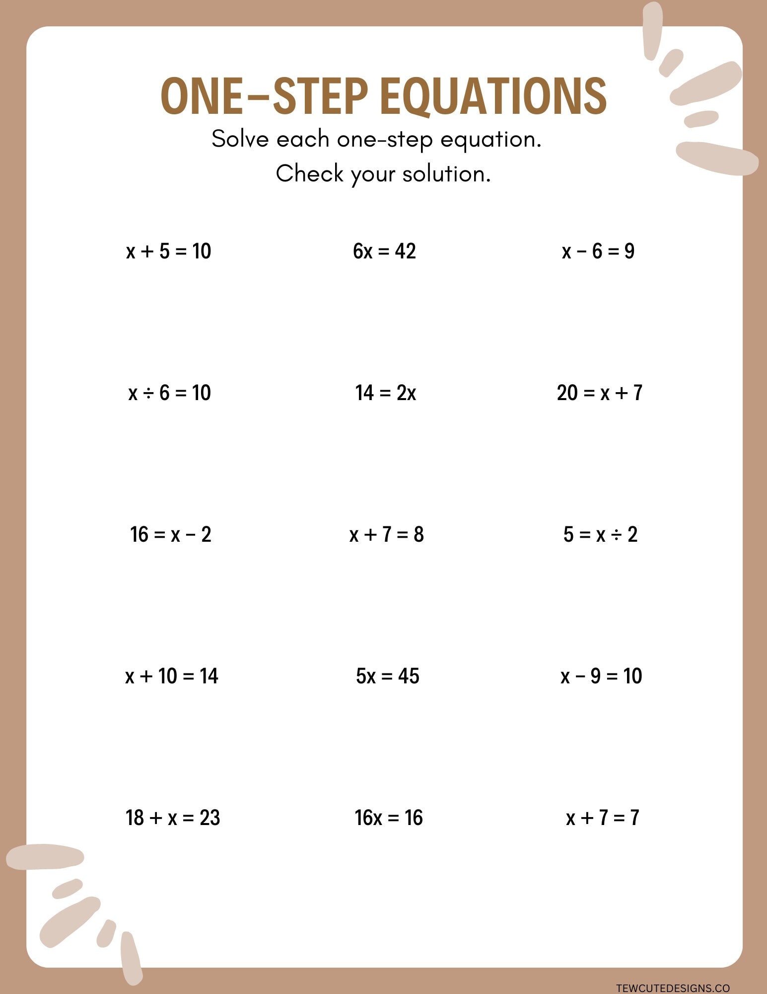 One Step Equations Worksheets - Etsy