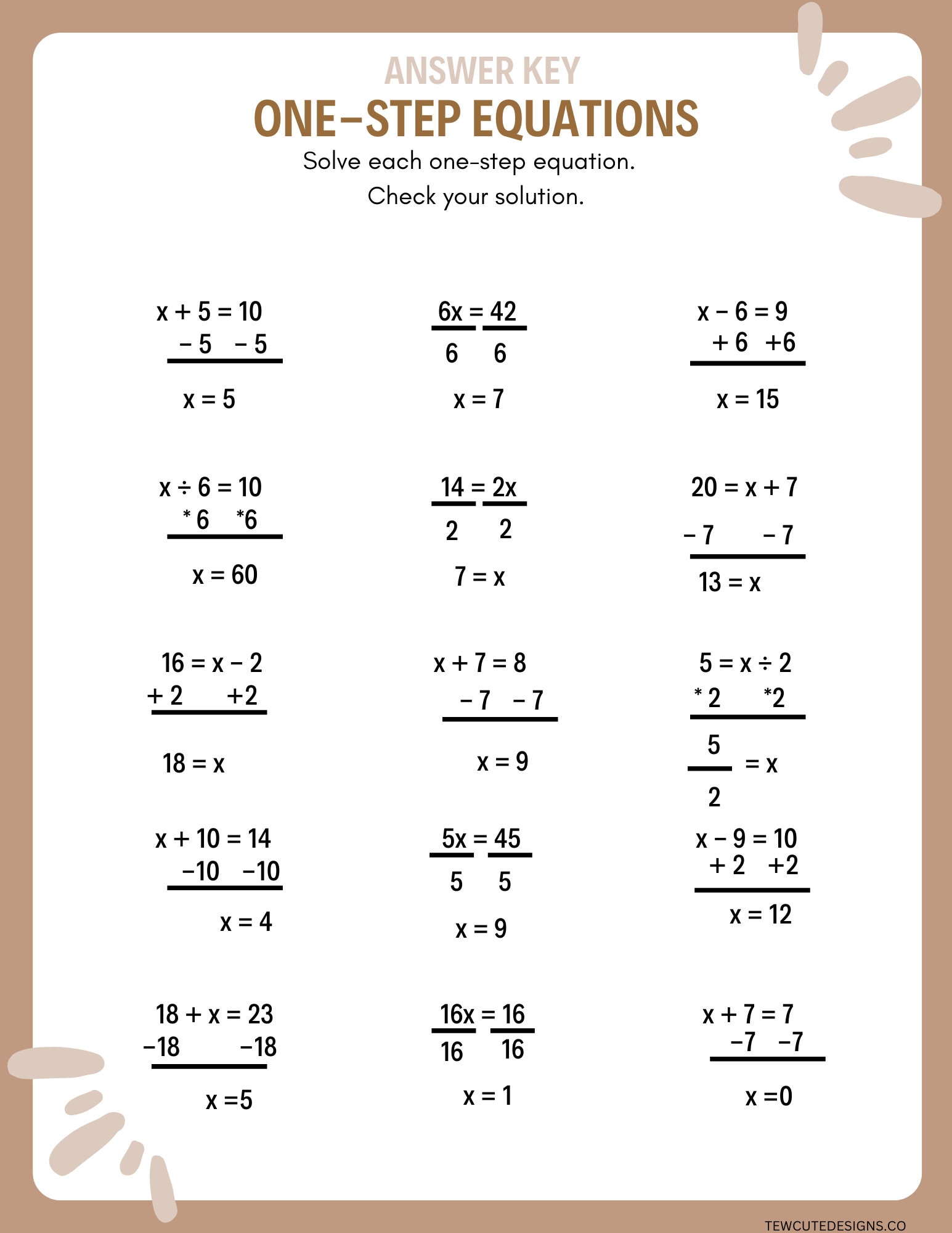 One Step Equations Worksheets - Etsy