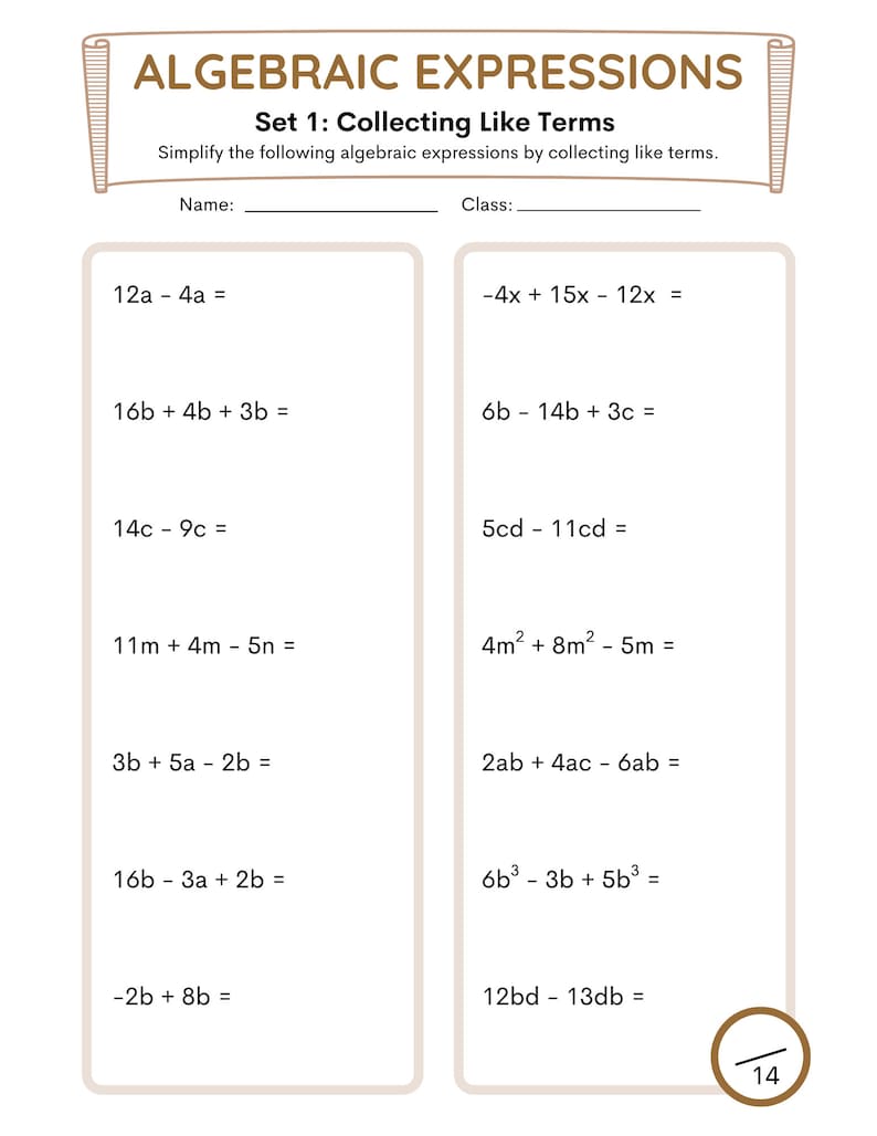 Algebraic Expressions Worksheets - Etsy