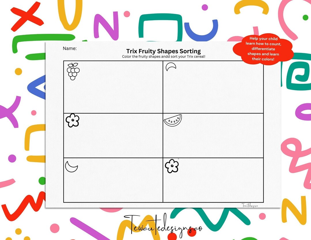 Trix Cereal Sorting Chart by Fruity Shape - Etsy