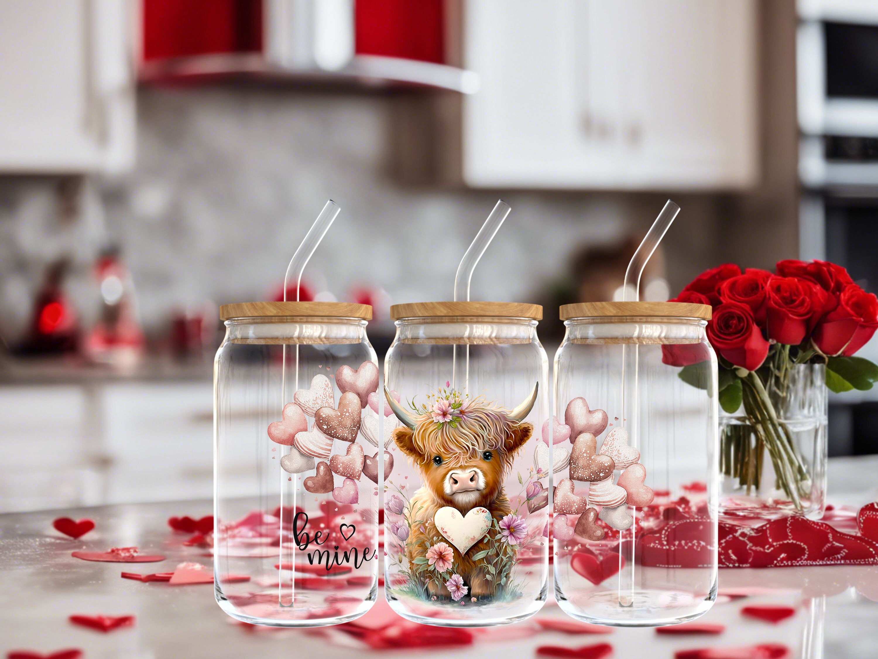 Highland Cow Glass Tumbler, Personalized Jar, Cute Cow Glass Can, Be ...