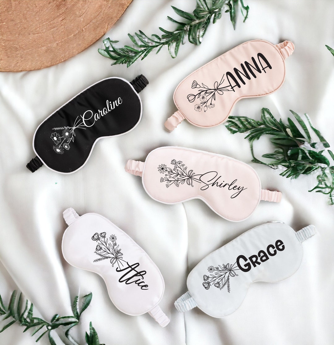 Cute Sleep Mask With Flowers and Name, Personalized Satin Sleep Mask ...
