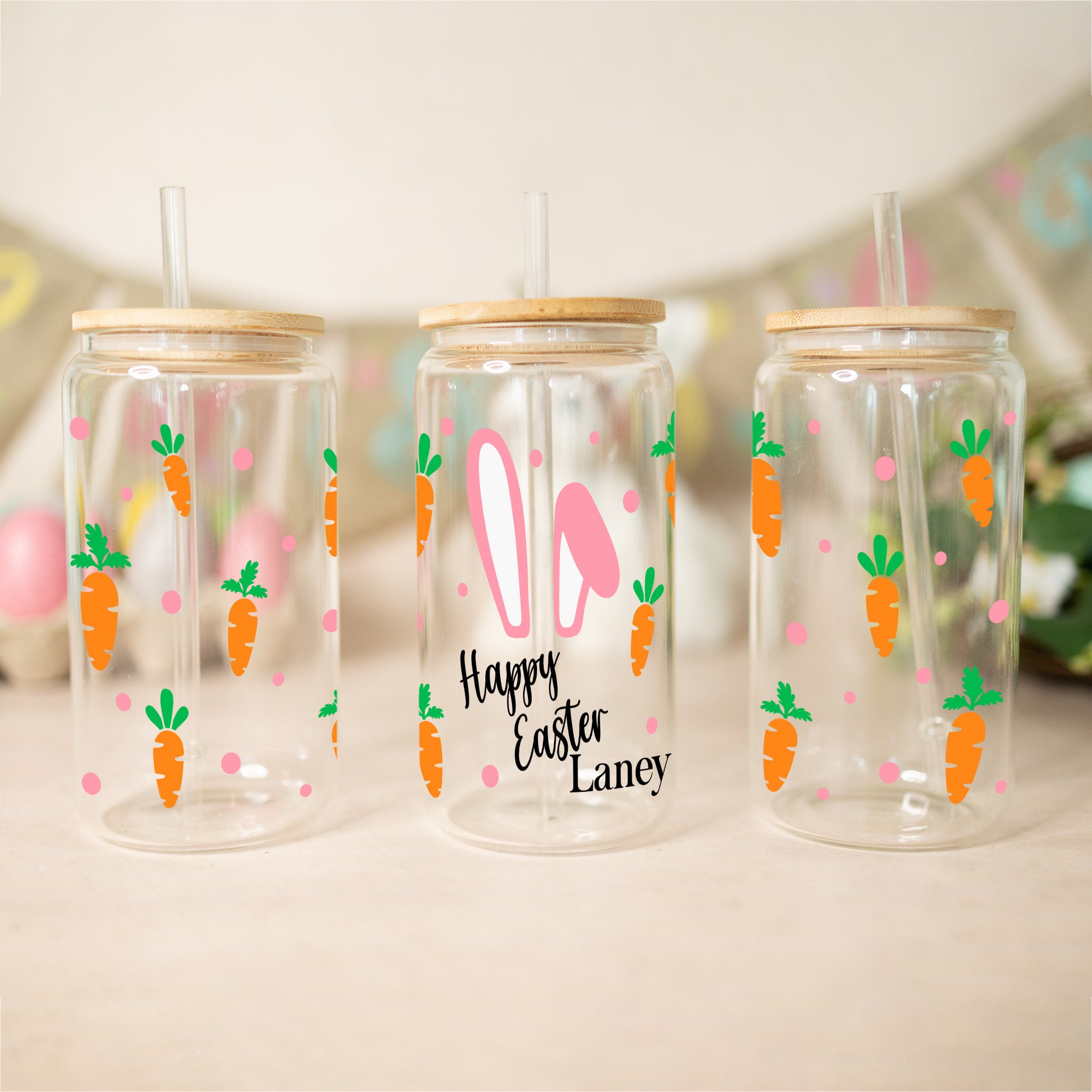 Personalized Easter Glass Can, 16oz Iced Coffee Cups, Name Glass Cup ...