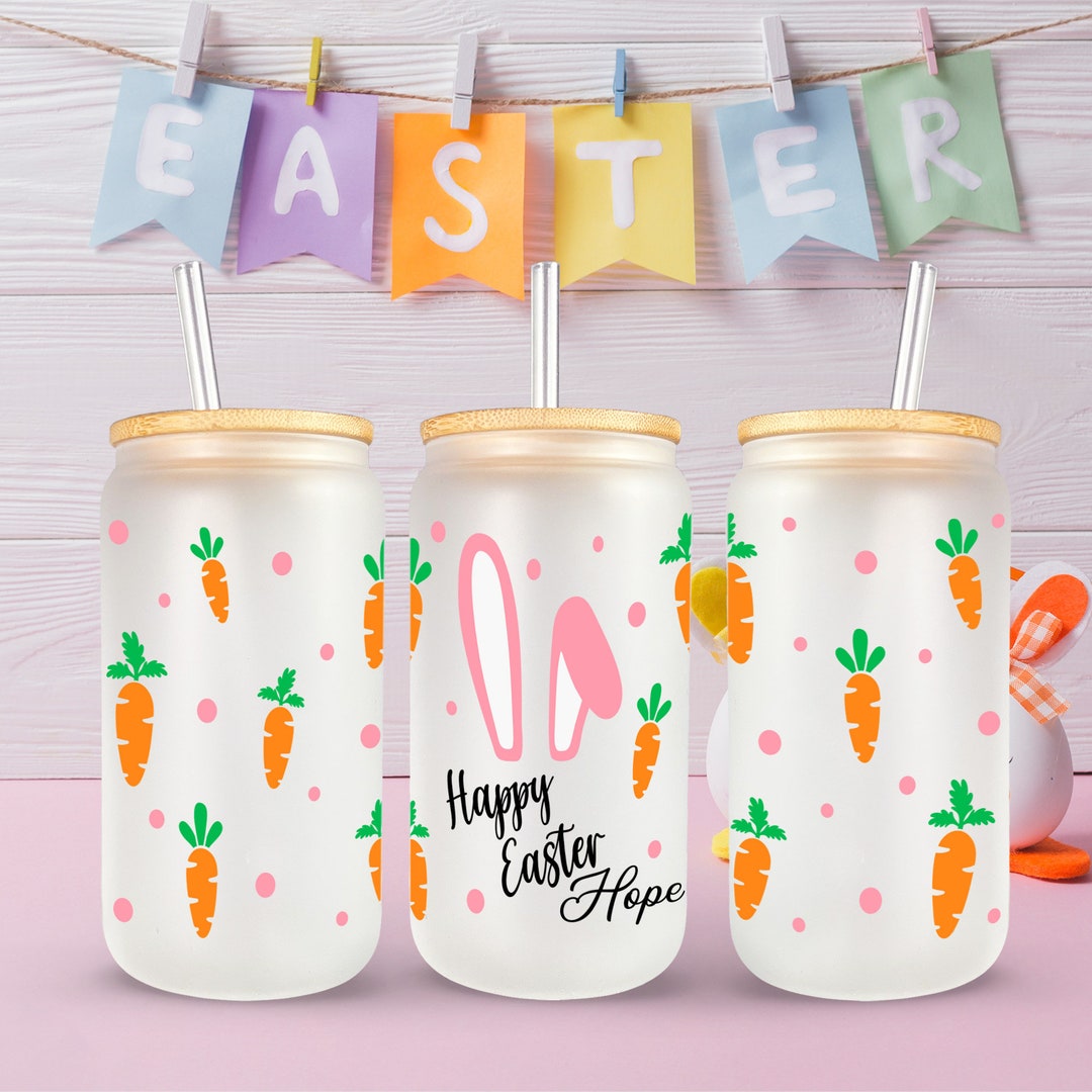 Personalized Easter Glass Can, 16oz Iced Coffee Cups, Name Glass Cup ...
