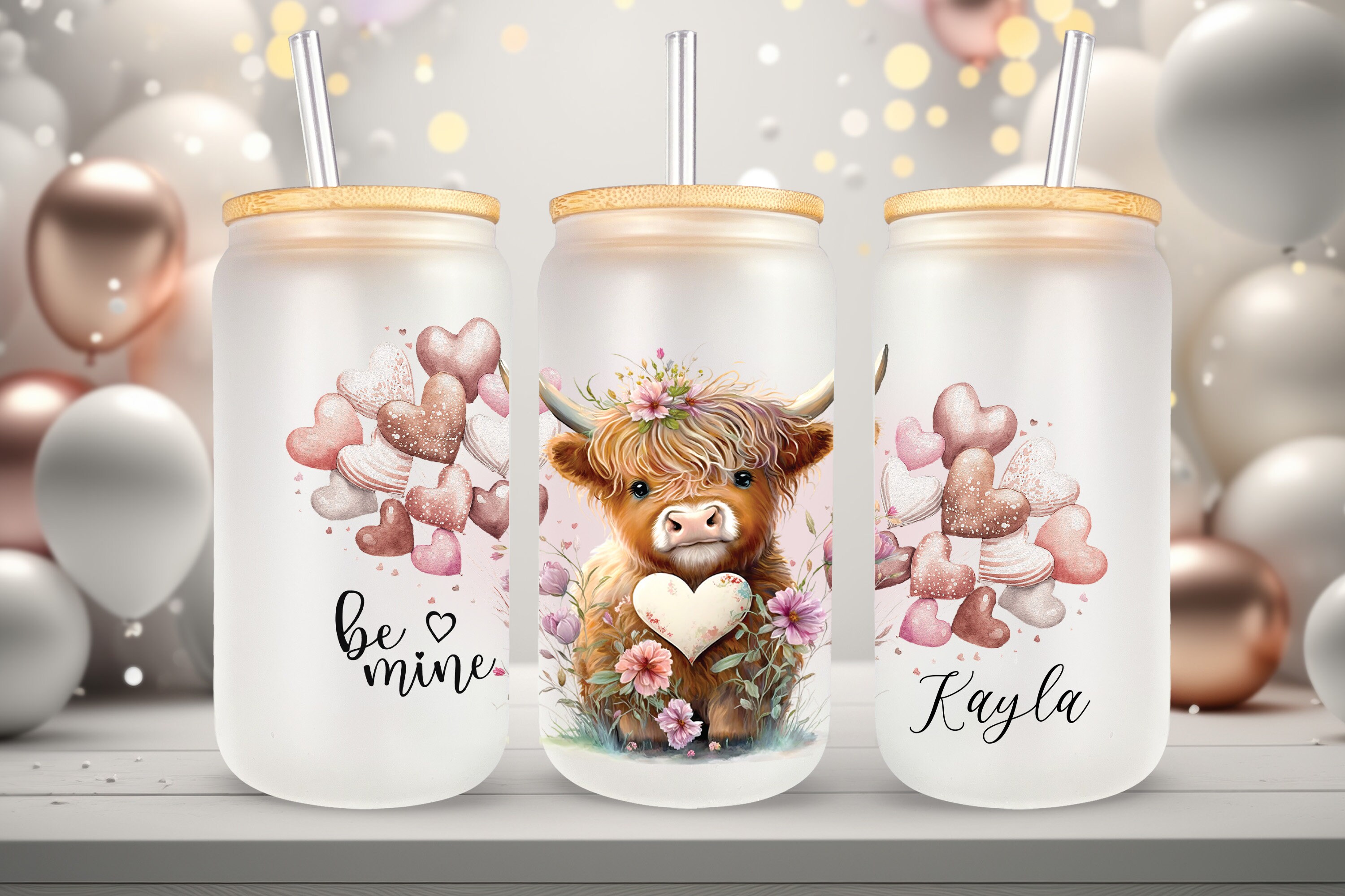 Highland Cow Glass Tumbler, Personalized Jar, Cute Cow Glass Can, Be ...