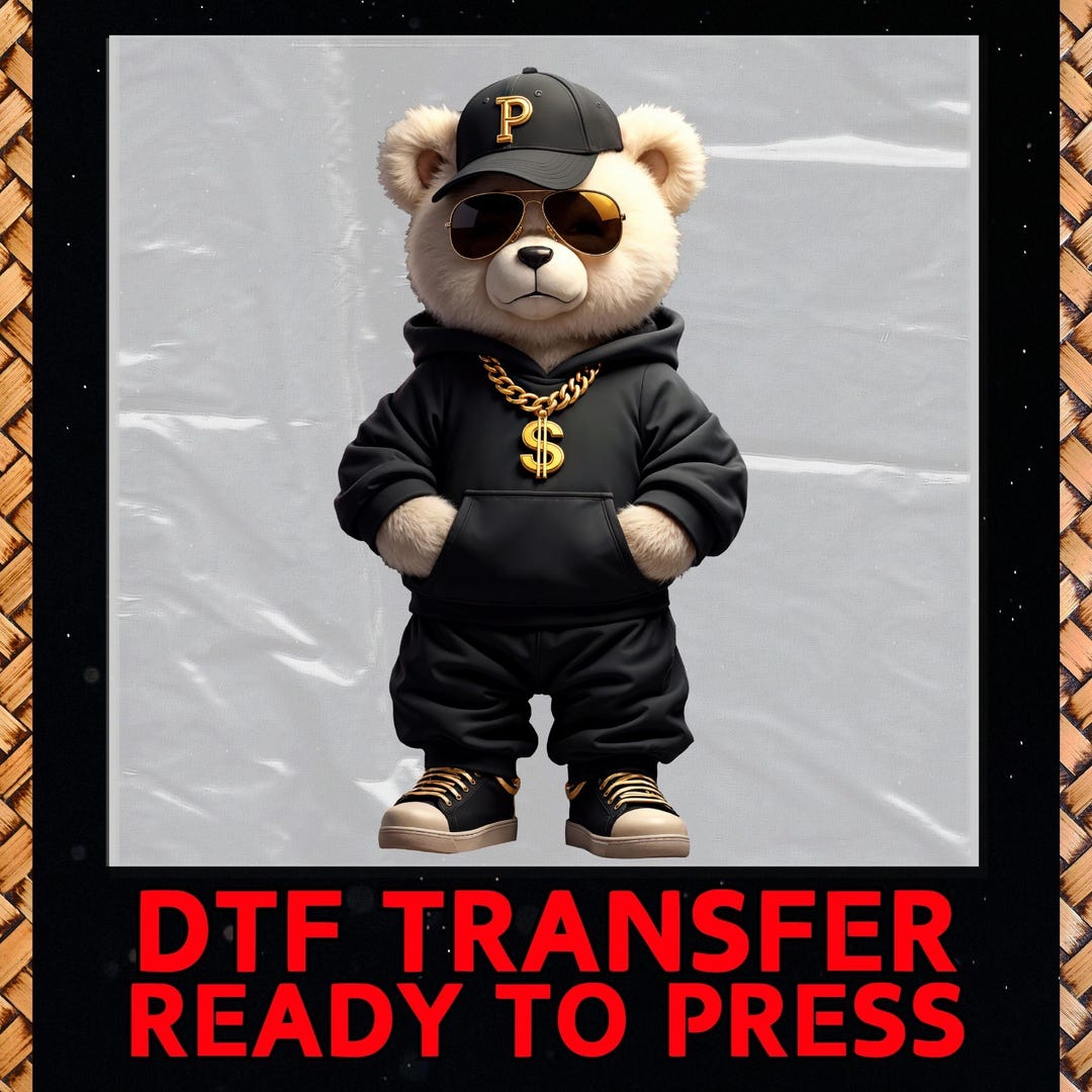Hip-hop Bear Dtf Ready to Press, Streetwear Bear Heat Transfer, Cool ...