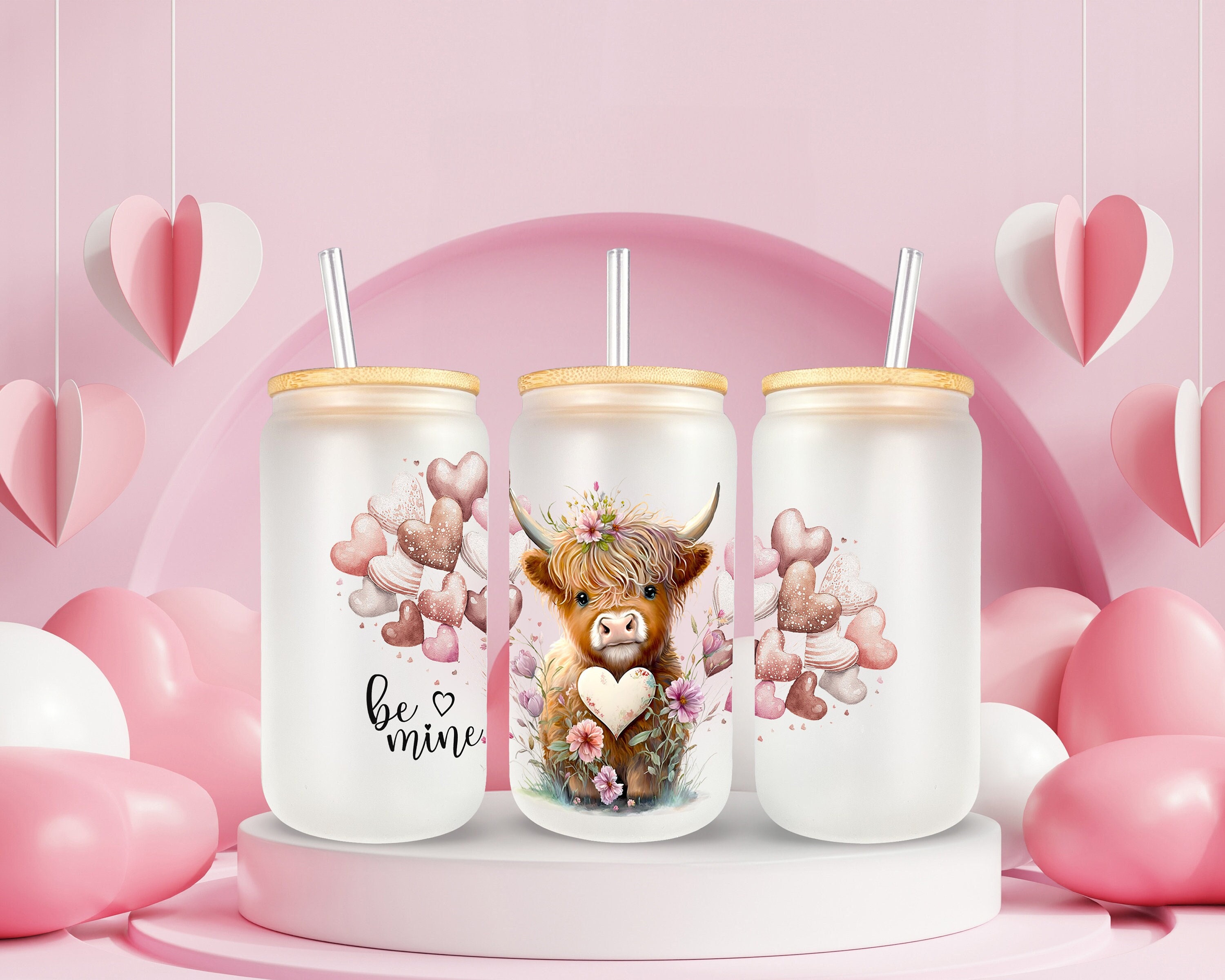 Highland Cow Glass Tumbler, Personalized Jar, Cute Cow Glass Can, Be ...