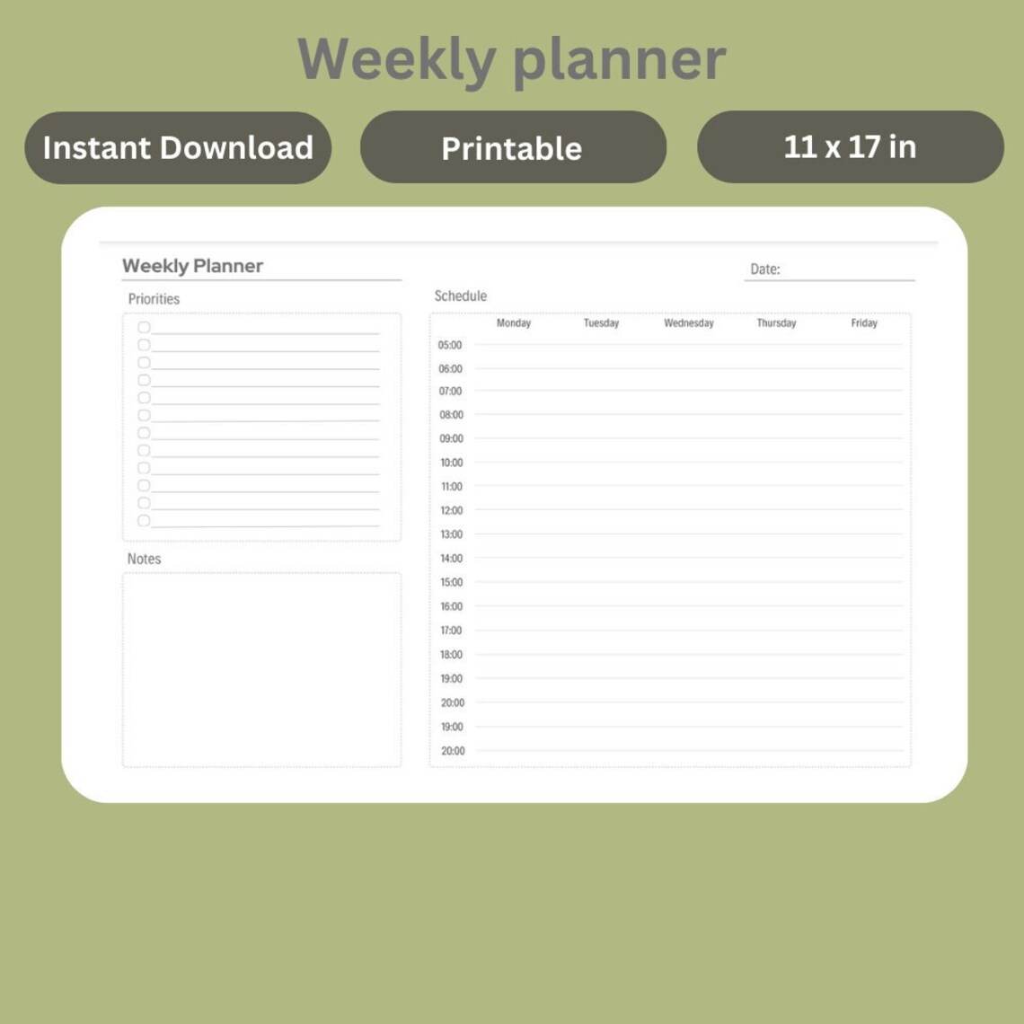 Weekly Planner Printable & Digitally Fillable, Organizer, to Do List ...