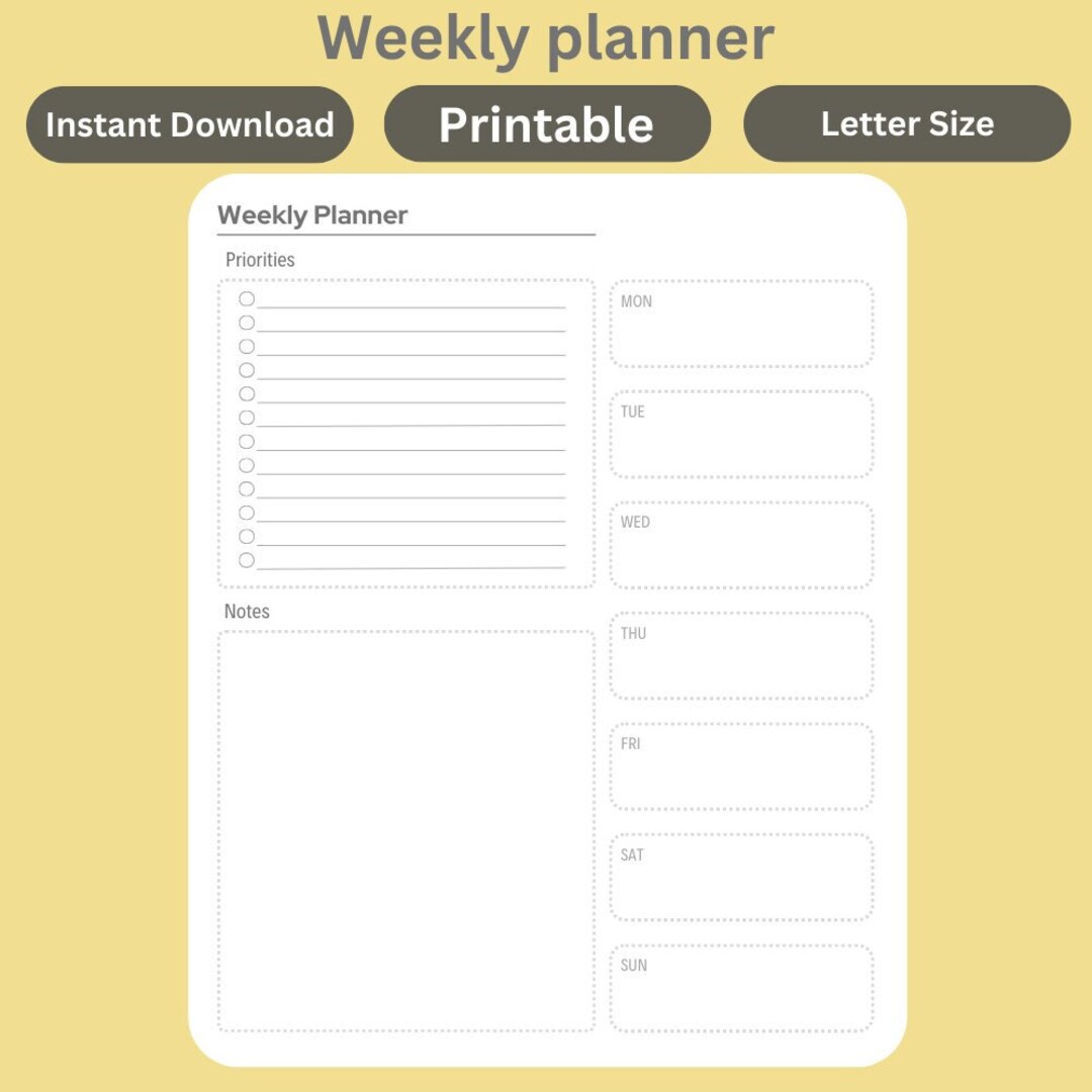 Weekly Planner Printable and Digitally Fillable, Organizer, to Do List ...