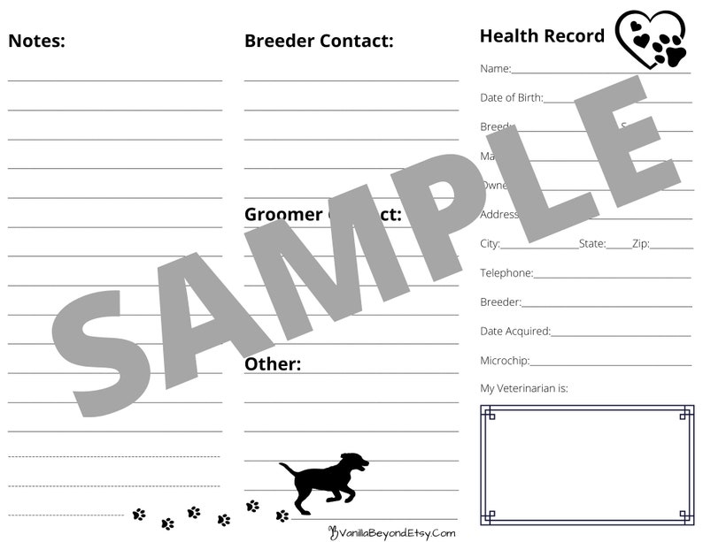Canine Health Record - Etsy