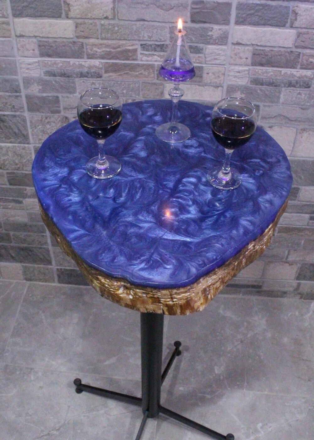 Parliament Blue High Bar Table, Epoxy on Wood, Epoxy Bar Table, Wooden ...