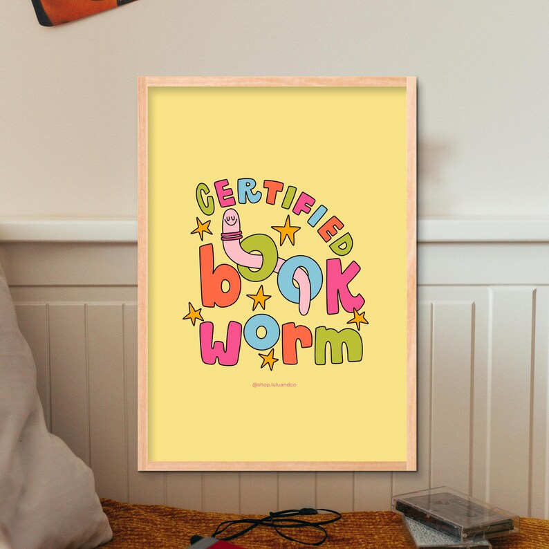 Certified Bookworm Butter Yellow Wall Art Classroom Library Book Lover ...
