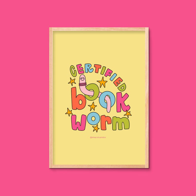 Certified Bookworm Butter Yellow Wall Art Classroom Library Book Lover ...