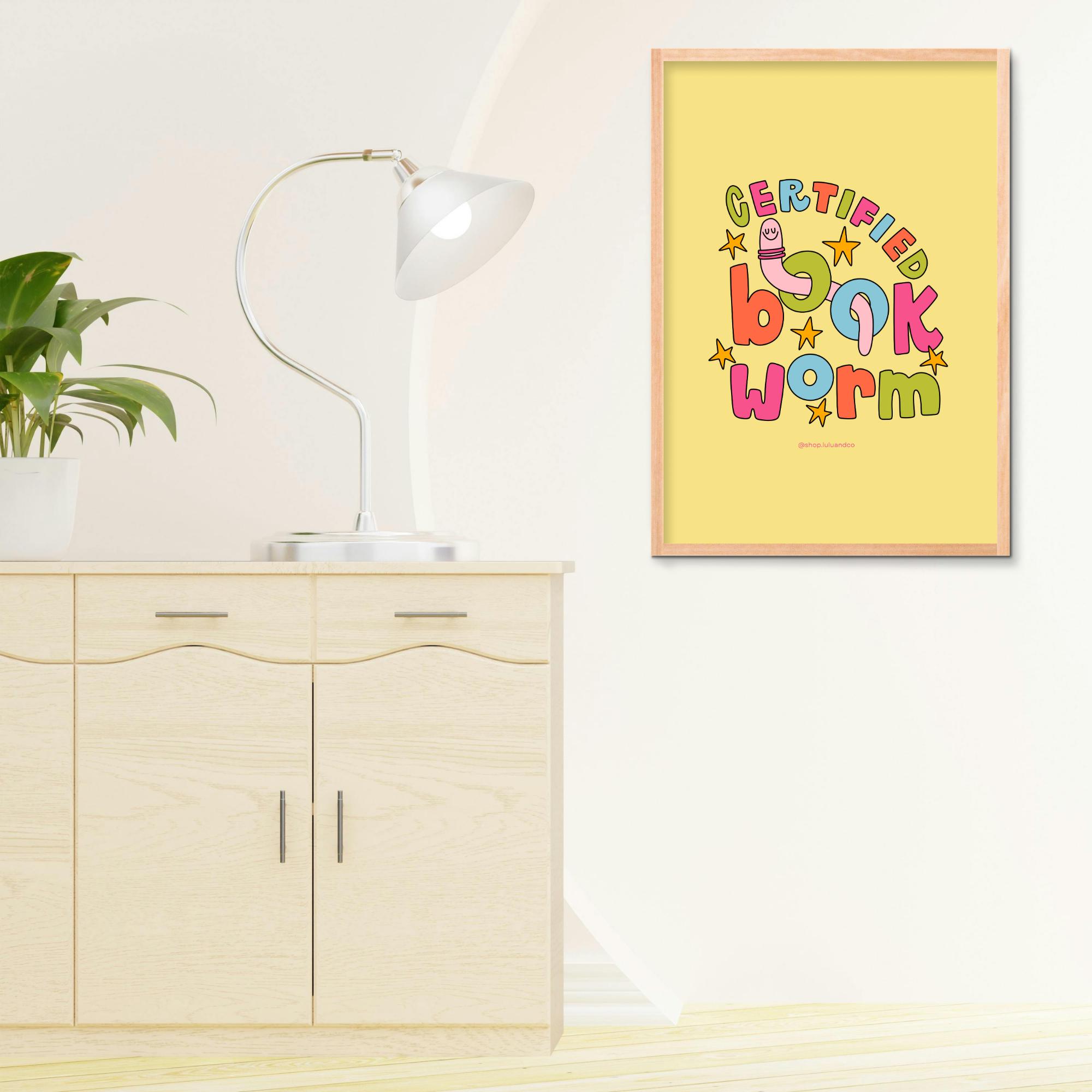 Certified Bookworm Butter Yellow Wall Art Classroom Library Book Lover ...