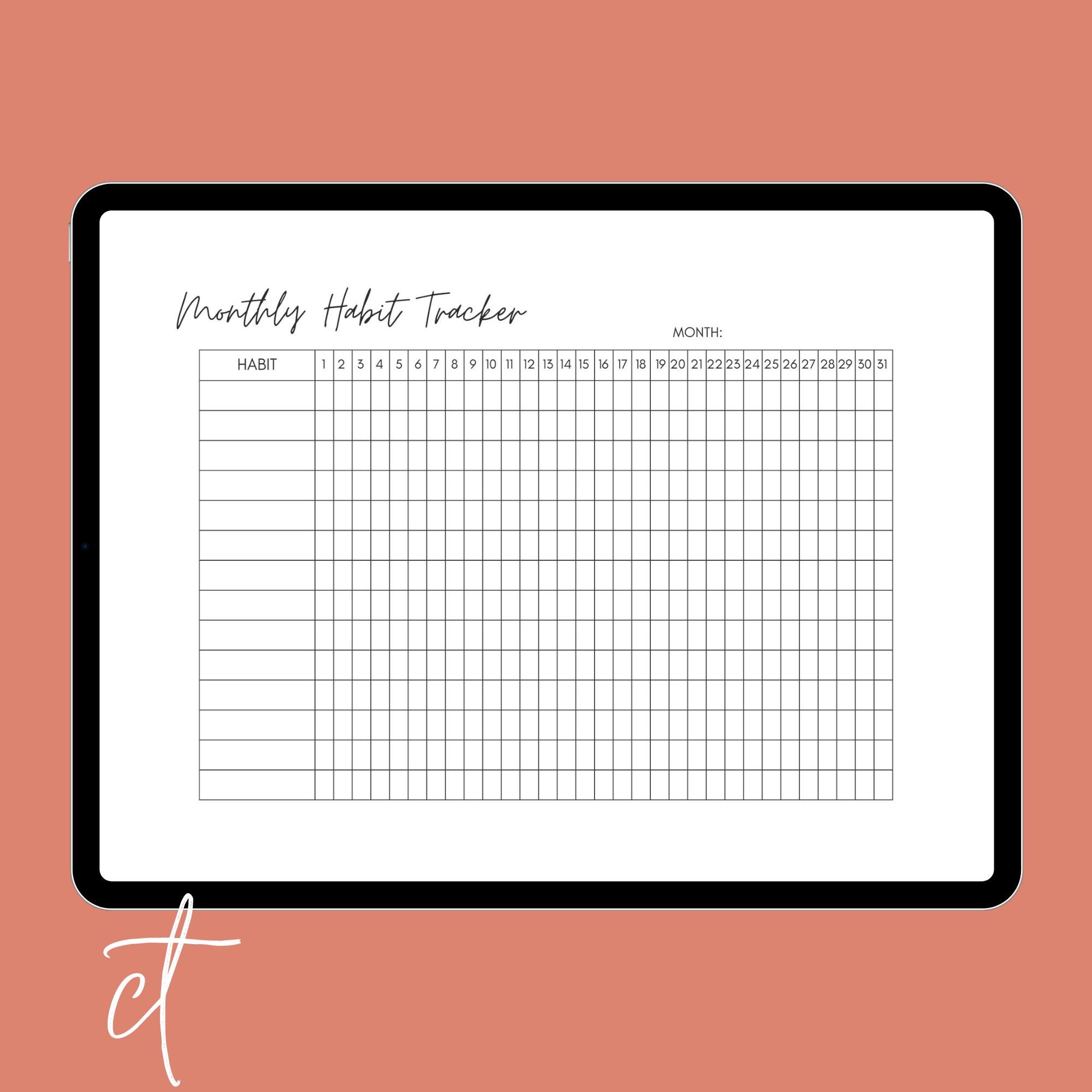 Monthly Habit Tracker (fill in the Table as You Complete Your New Habit ...