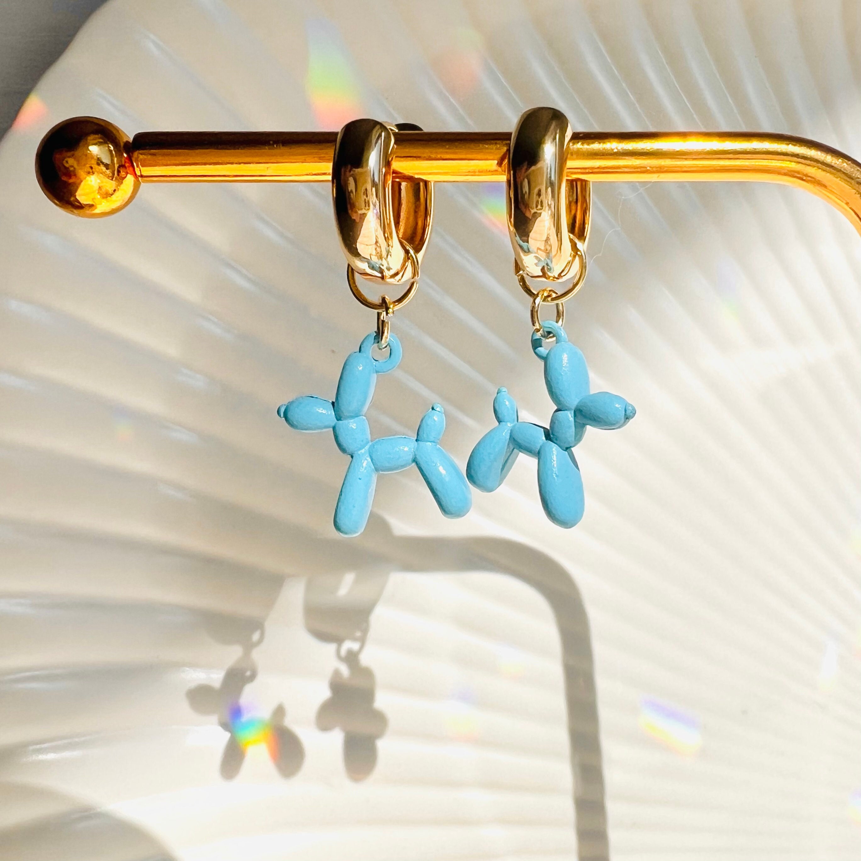 Balloon Dog Huggies / 18k Gold Plated Small Hoops With Blue Pups / Y2K ...