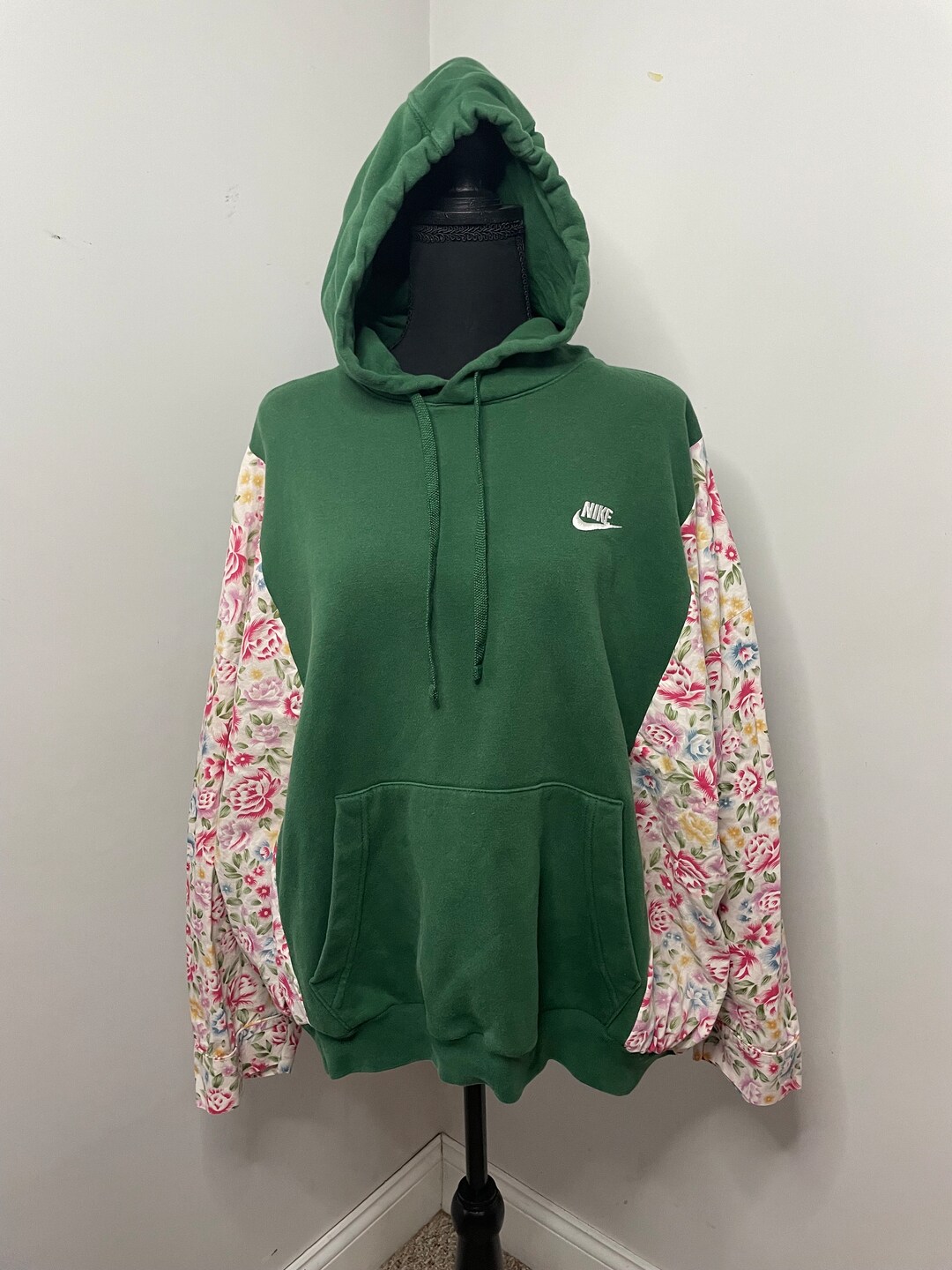 Green Floral Upcycled Hoodie Rework - Etsy