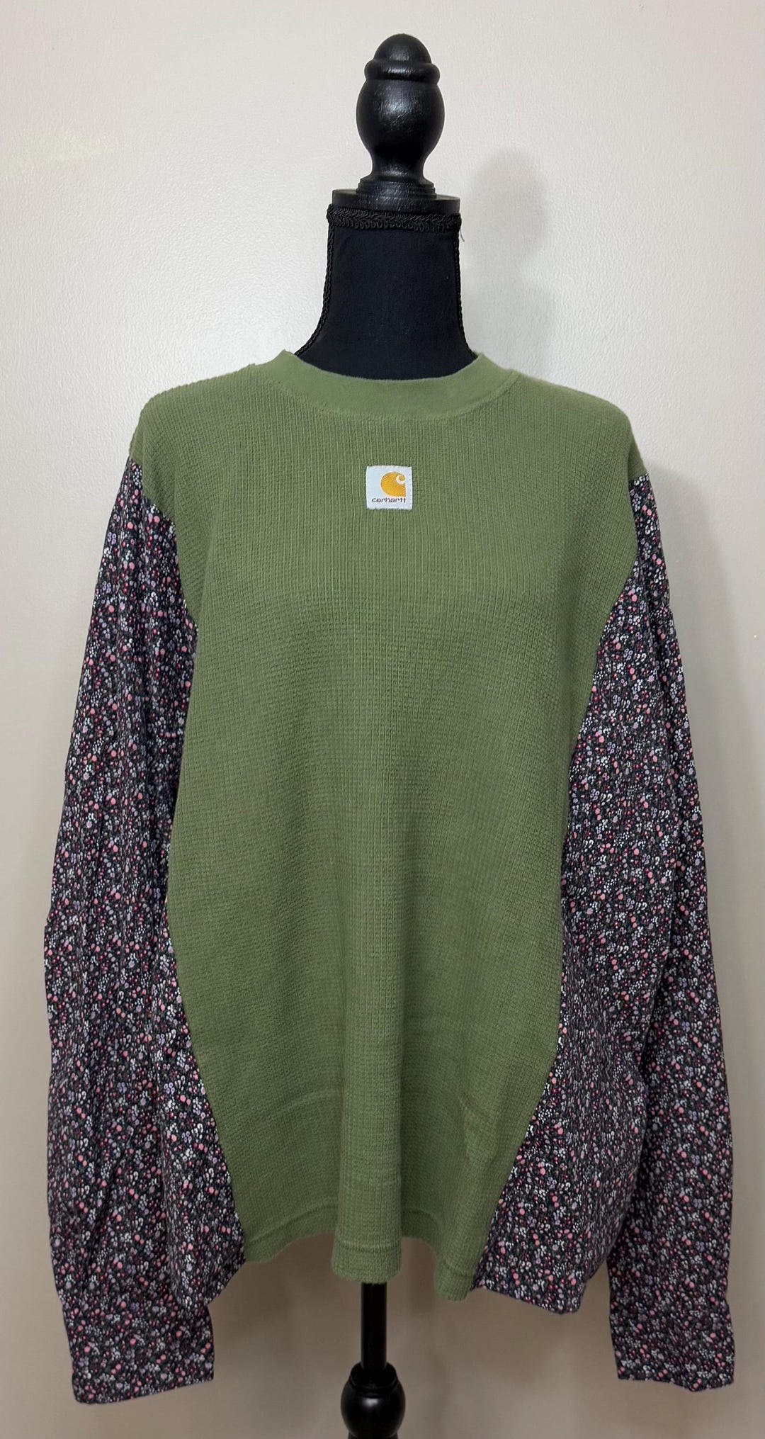 Green Goodfellow Sweater/floral Sleeves WITH PATCH ADDED Rework - Etsy